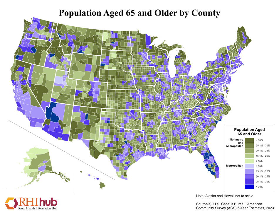 Maps on rural demographics from the Rural Health Information Hub